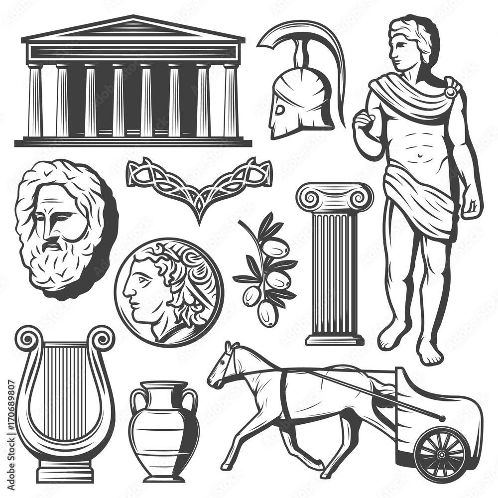 Vintage Ancient Greece Elements Set Stock Vector | Adobe Stock