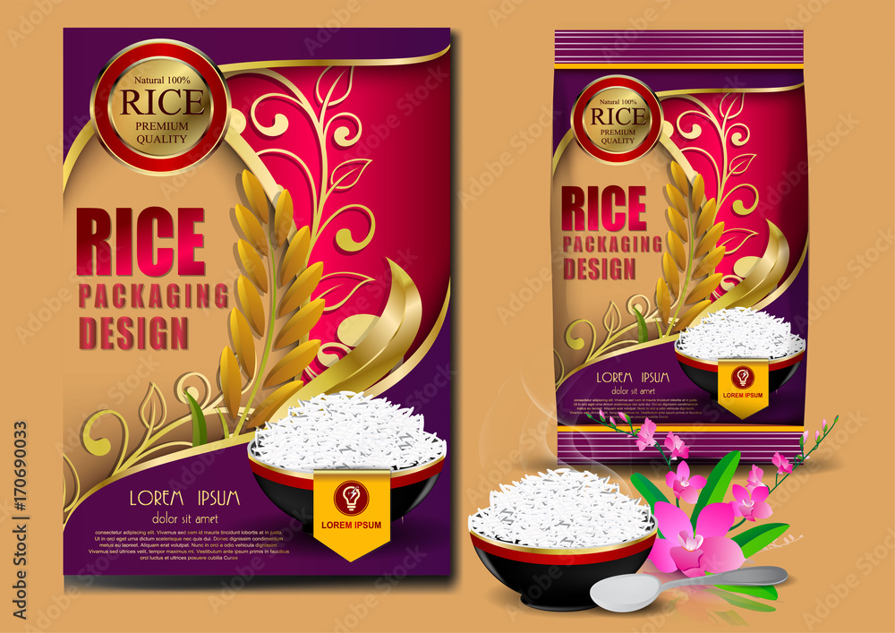 Vetor de Golden and purple Rice Package Thailand food Logo Products and ...