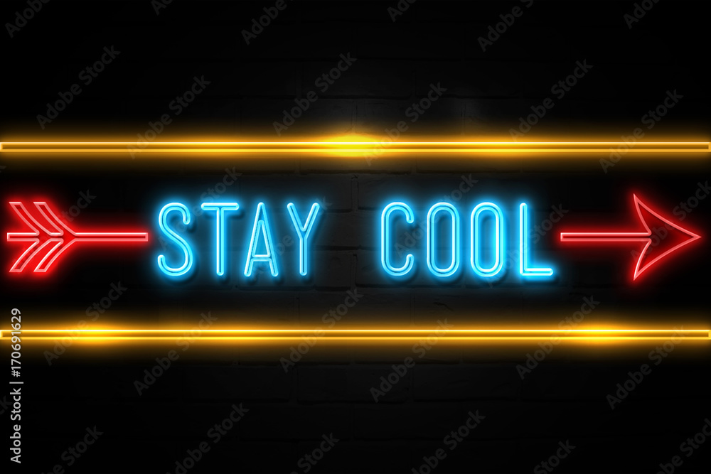Stay Cool - fluorescent Neon Sign on brickwall Front view Stock ...
