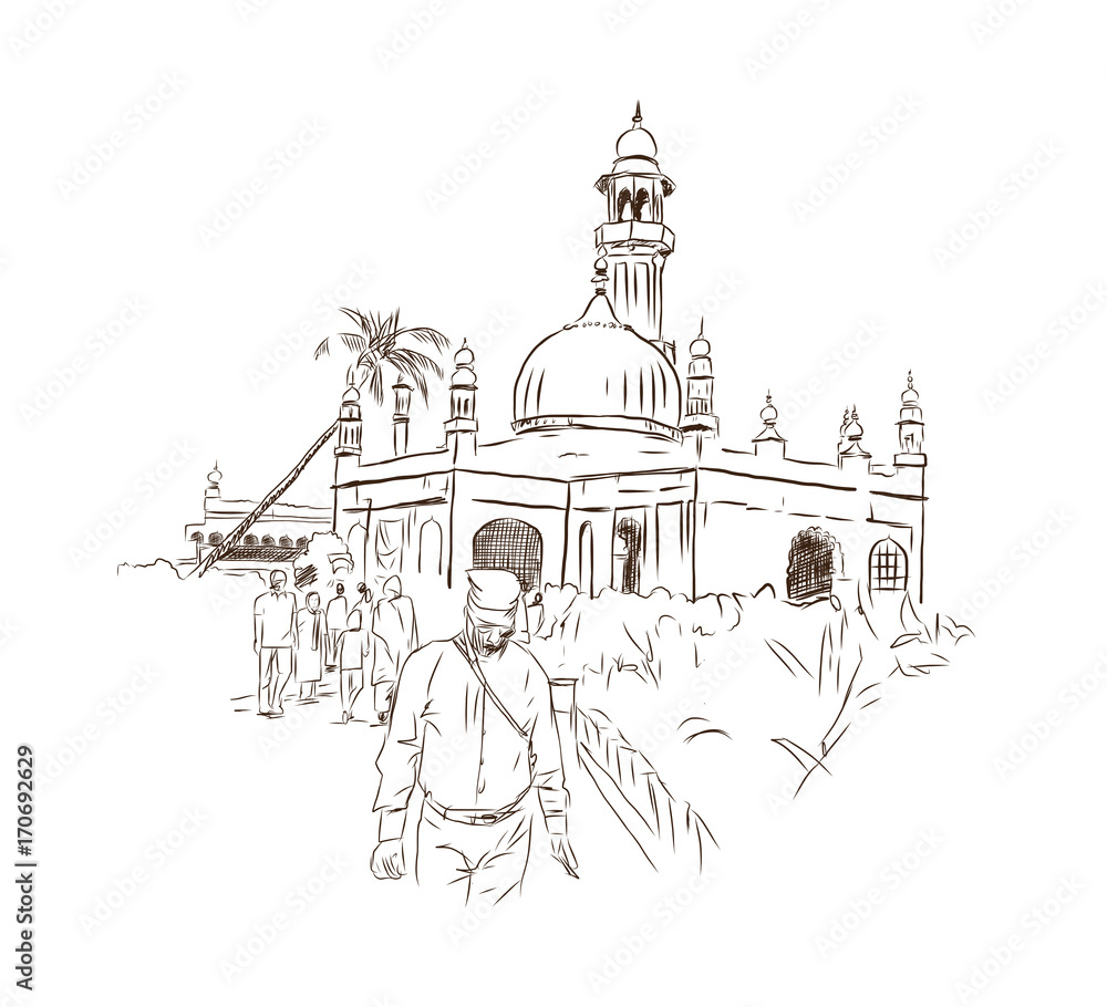Hand drawn sketch of Haji Ali Dargah Mumbai India. Vector illustration ...