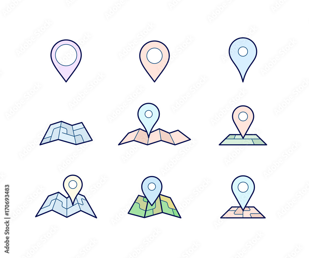 Maps and geo pins. Make your own custom location pin icon Stock Vector ...