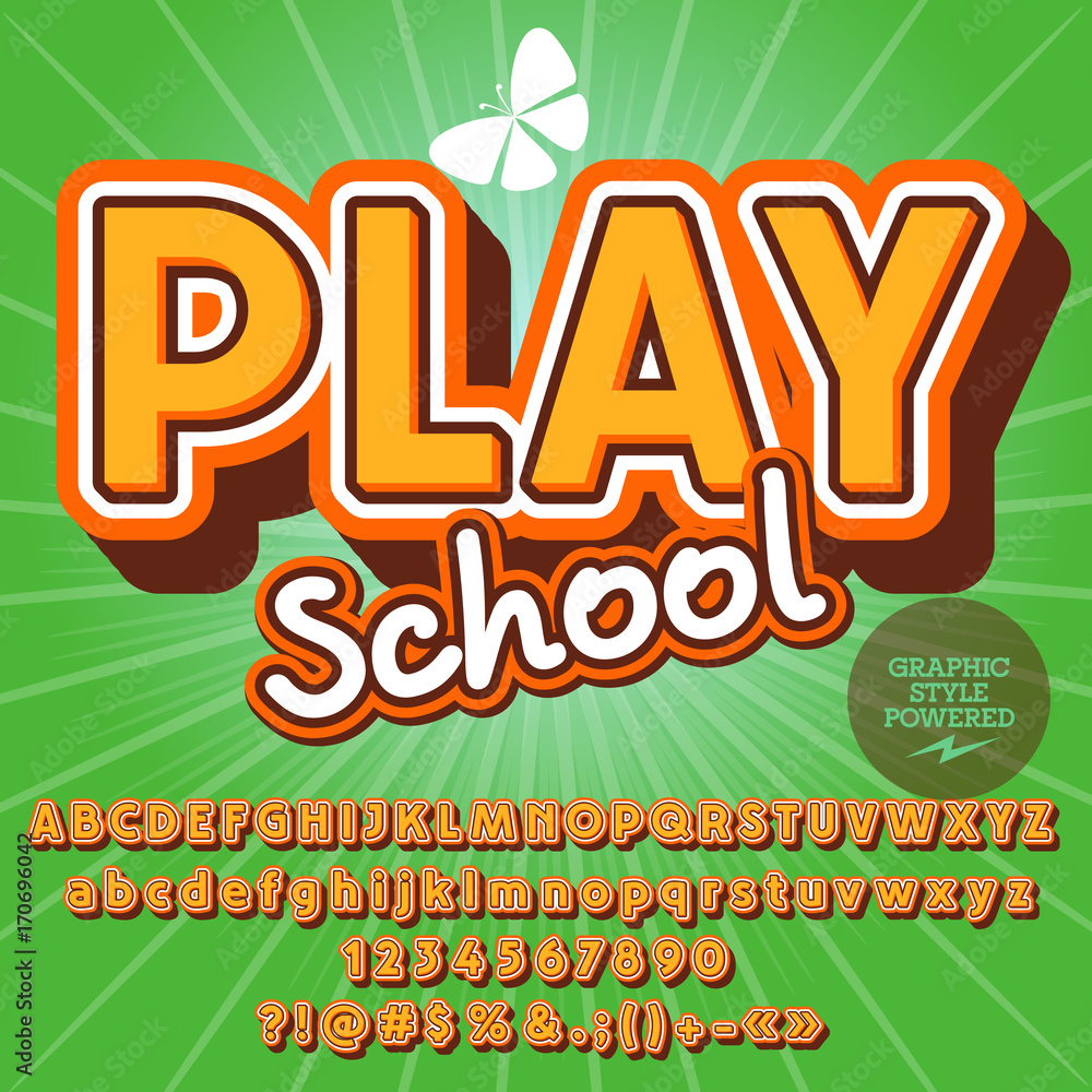 Bright vector alphabet set. Font with text Play School. Contains ...