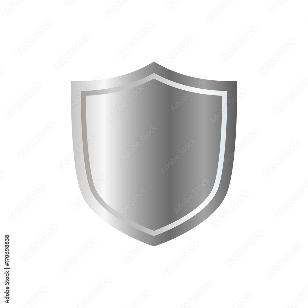 Silver shield shape icon. 3D gray emblem sign isolated on white ...