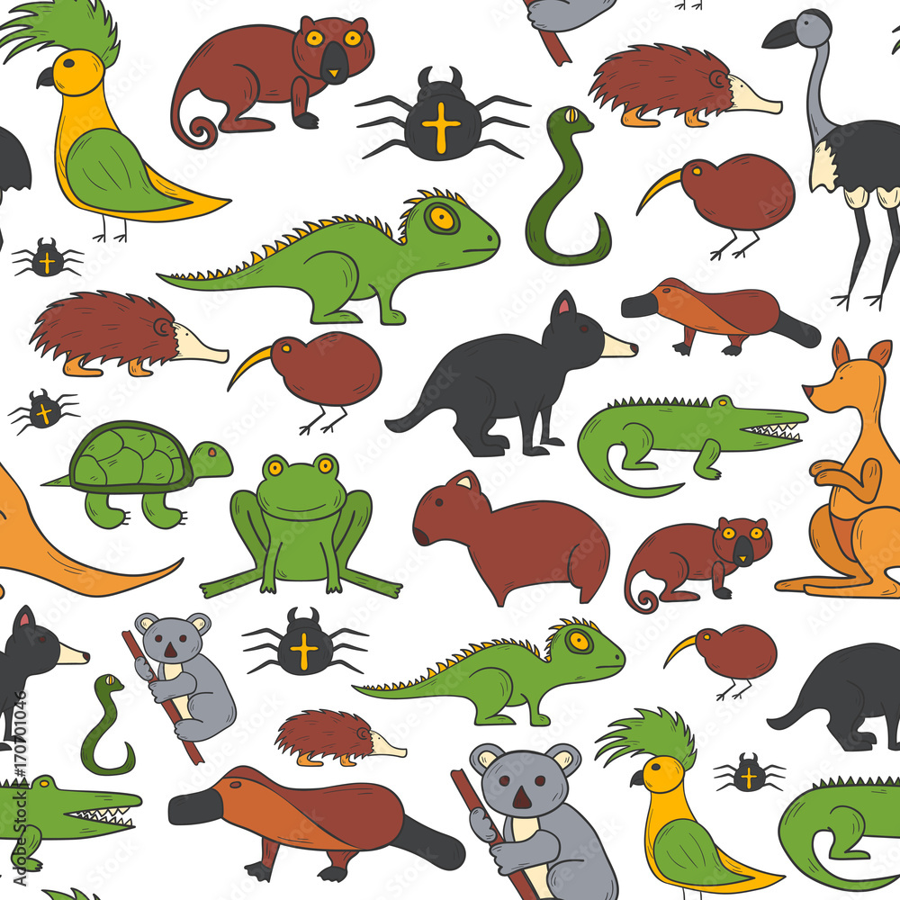 Vector cartoon hand drawn australian animals background Stock Vector ...