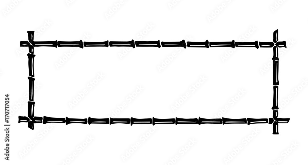 Hand drawn black ink bamboo stick frame for your text isolated on white ...