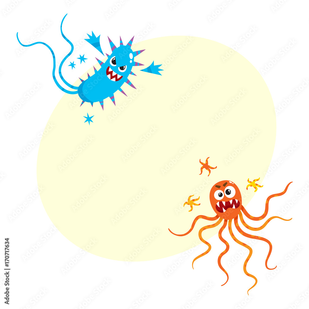 Set of ugly virus, germ and bacteria characters, cartoon vector ...