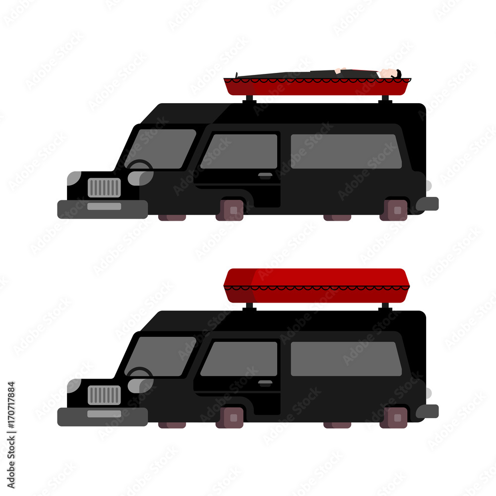 Hearse and coffin cartoon style. Funeral car vector illustration Stock ...