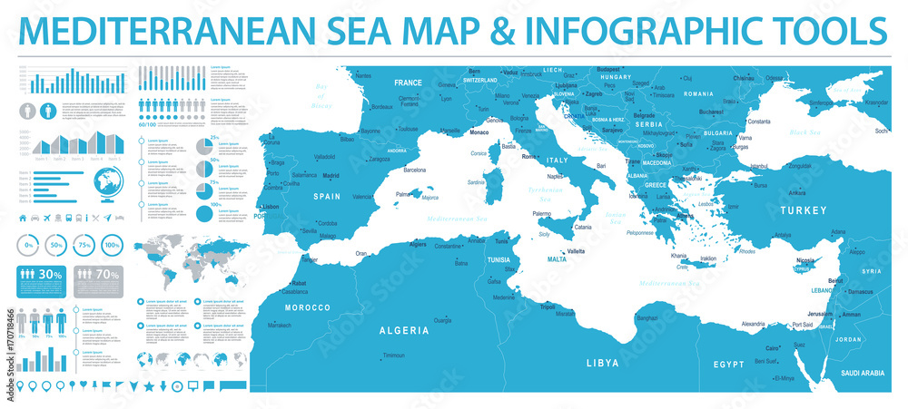 Mediterranean sea Map - Info Graphic Vector Illustration Stock Vector ...