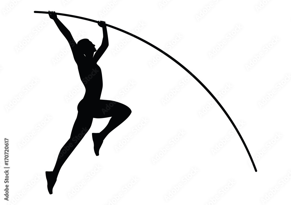 Athlete jumping with a pole - sketch- black on a white background ...