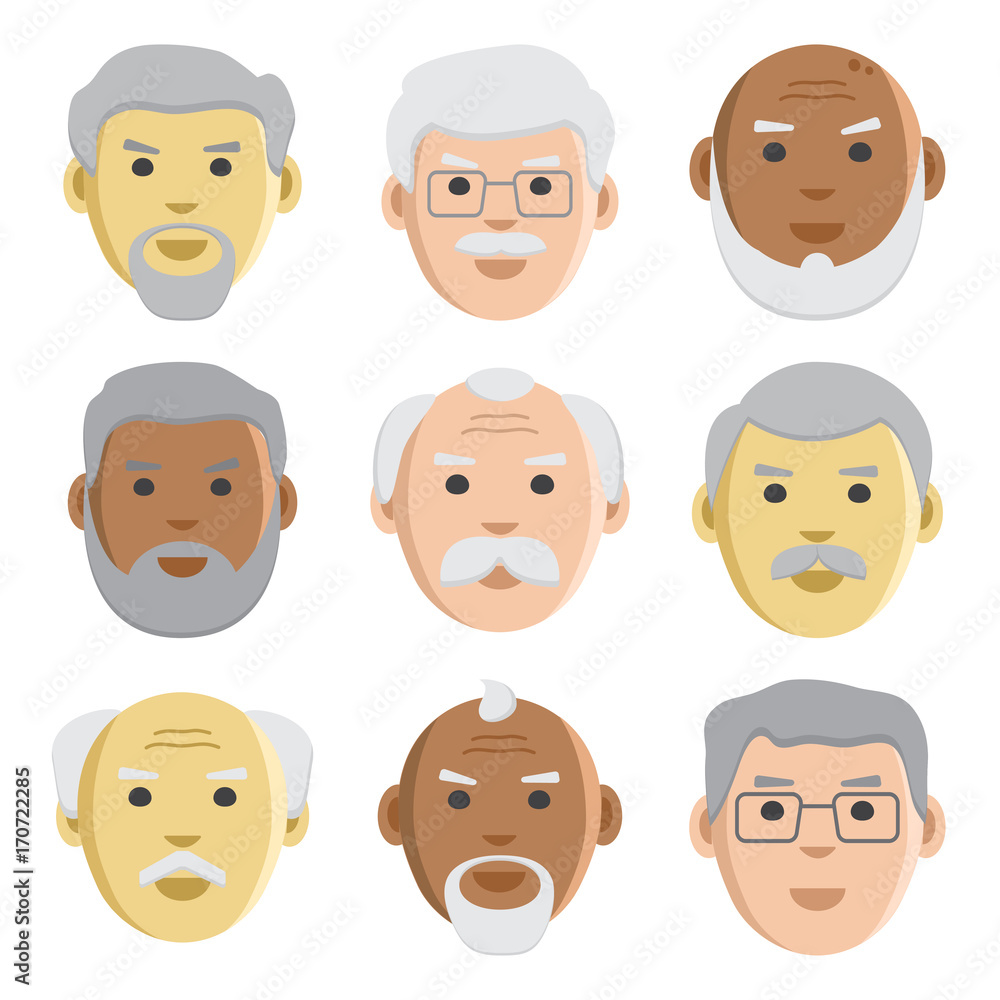 Flat set of faces old men, avatar, vector illustration Stock Vector ...