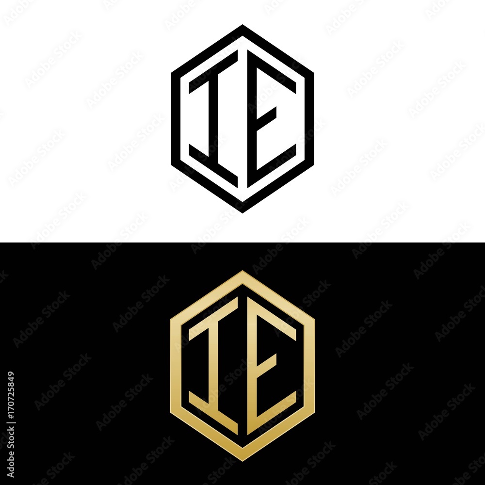 initial letters logo ie black and gold monogram hexagon shape vector ...