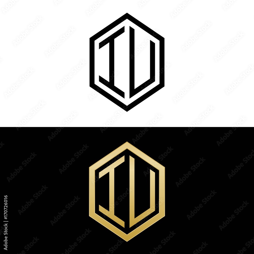 initial letters logo iu black and gold monogram hexagon shape vector ...