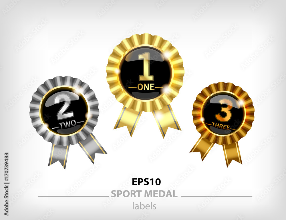 gold, silver and bronze medallion, medal award for winners first and ...