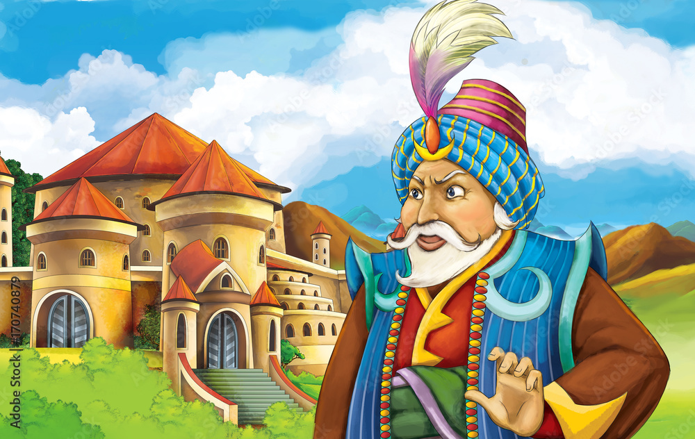 cartoon fairy tale scene with some kind of angry or surprised looking ...