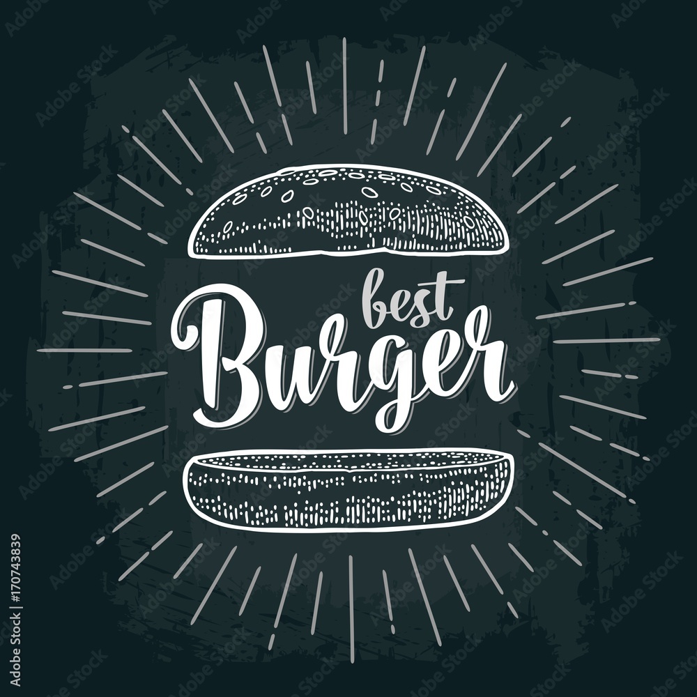 Best burger lettering with rays and vintage illustration bun. Stock ...