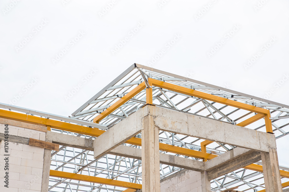 Structure of truss prefabricated steel roof frame in building ...