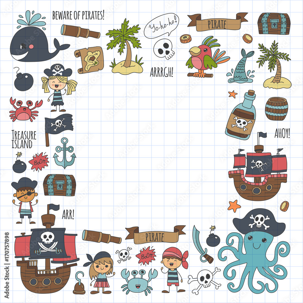 Vector pirates Children cartoon illustration Kids drawing style for ...