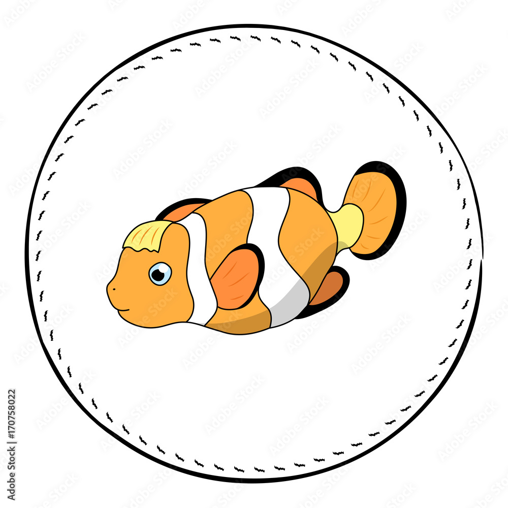 Funny clownfish isolated on white background. Coral fish Clown cartoon ...