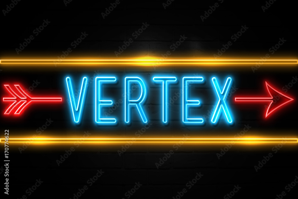 Vertex - fluorescent Neon Sign on brickwall Front view Stock ...