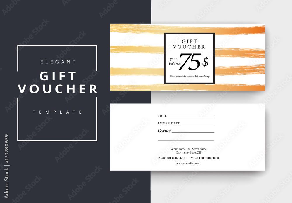 Gift Voucher Layout with Golden Brush Strokes Stock Template | Adobe Stock