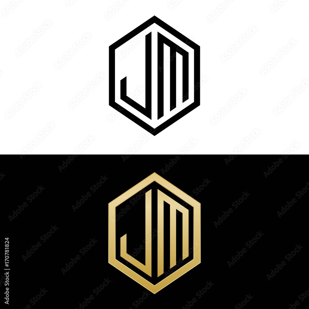 initial letters logo jm black and gold monogram hexagon shape vector ...
