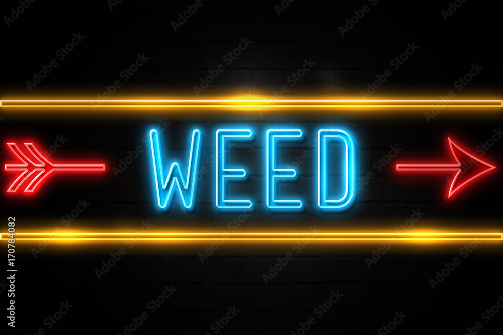 Weed - fluorescent Neon Sign on brickwall Front view Stock Illustration ...