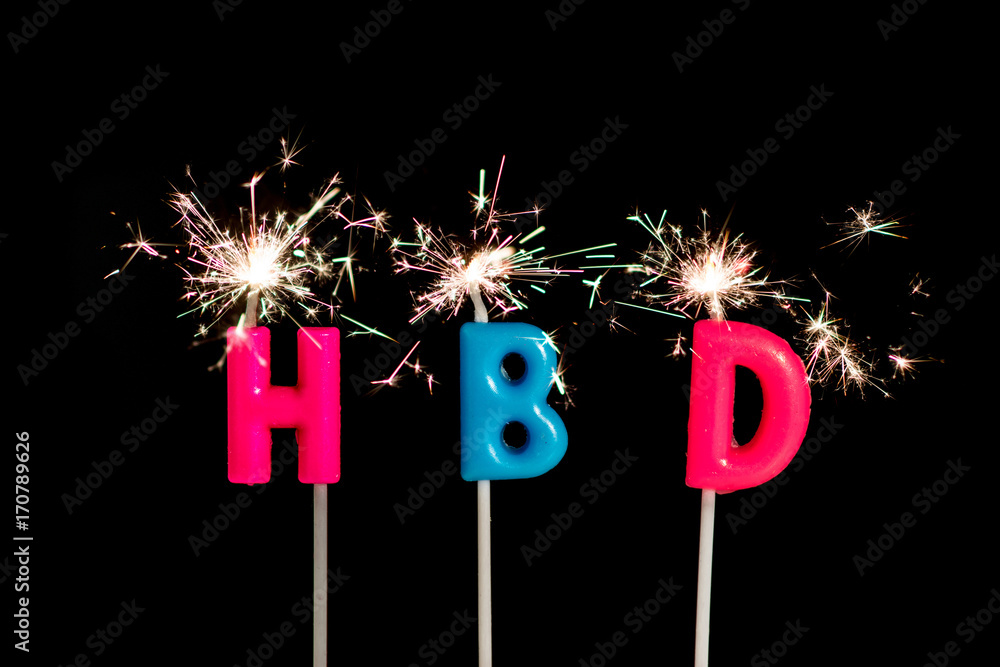 HBD,happy birthday text witch fireworks Stock Photo | Adobe Stock