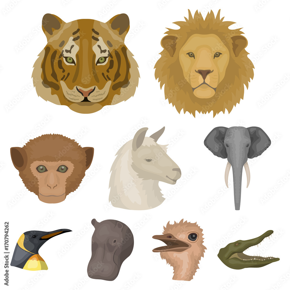 A set of icons of wild animals. Predatory and peaceful wild animals ...