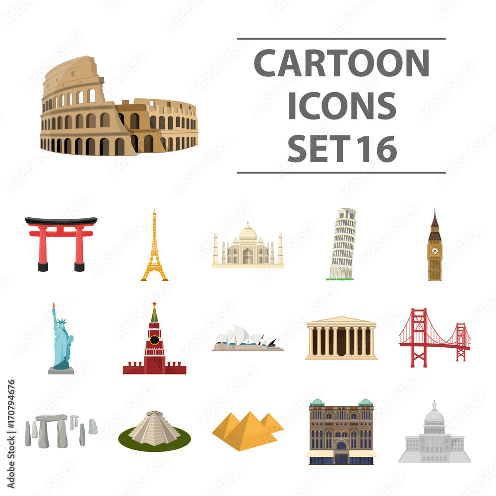 Countries set icons in cartoon style. Big collection of countries ...