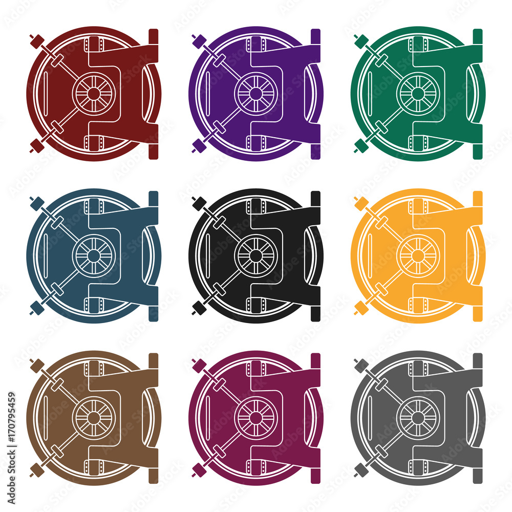 Bank vault icon in black style isolated on white background. Money and ...