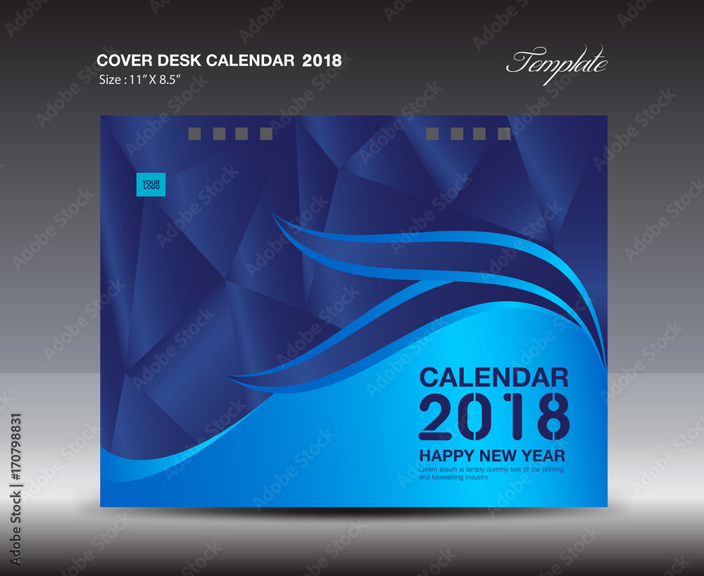 Blue Cover Desk Calendar 2018 Design Template polygon vector ...