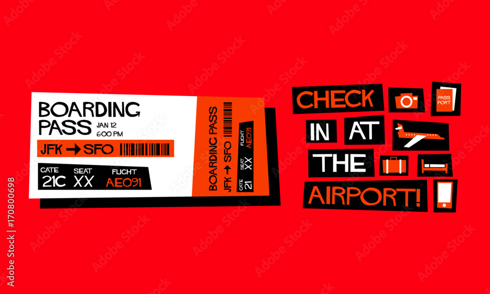 Check In At The Airport! (Flat Style Vector Illustration Quote Poster ...