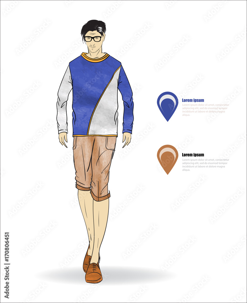 Fashion Sketch. Handsome stylish man showcasing modern fashion Stock ...