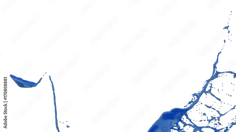 blue paint splash in air filmed in slow motion with alpha channel use ...