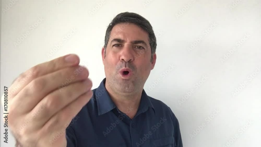 Italian man demonstrate What sign of Italian hand gestures. Body ...