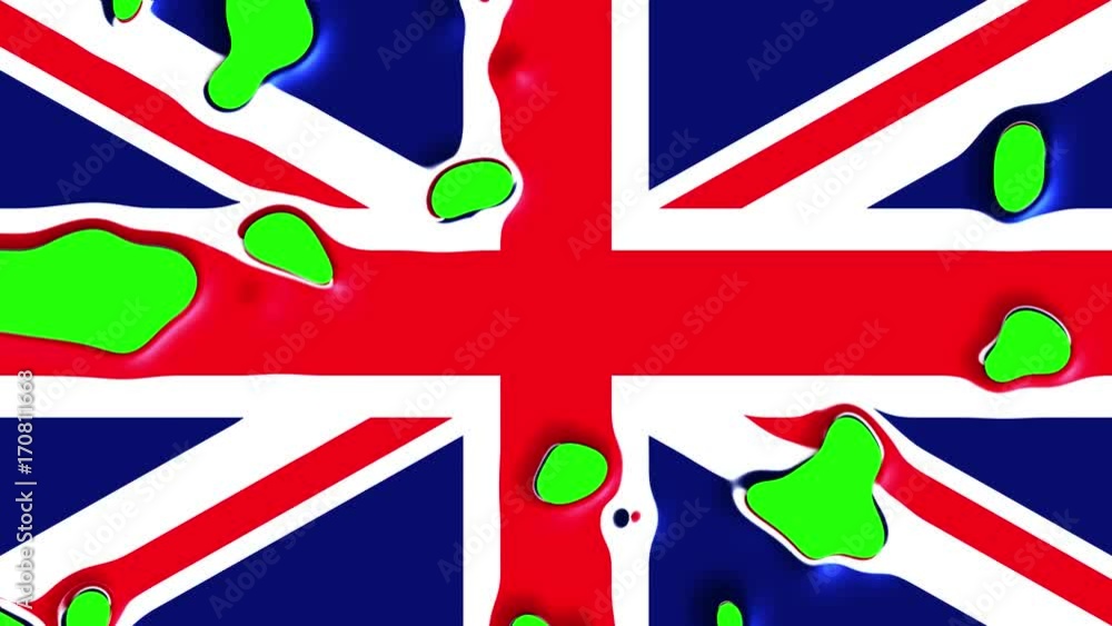 liquid paint splatter britain flag dissolving and appearing on chroma ...