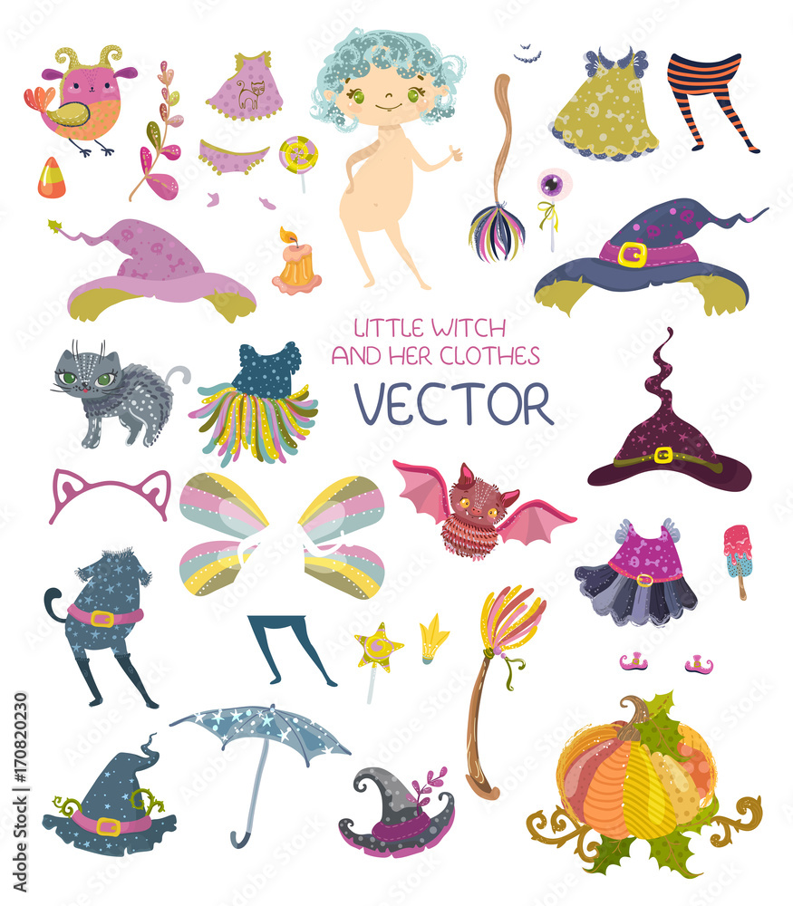 Halloween collection of dresses for cute paper doll Stock Vector ...