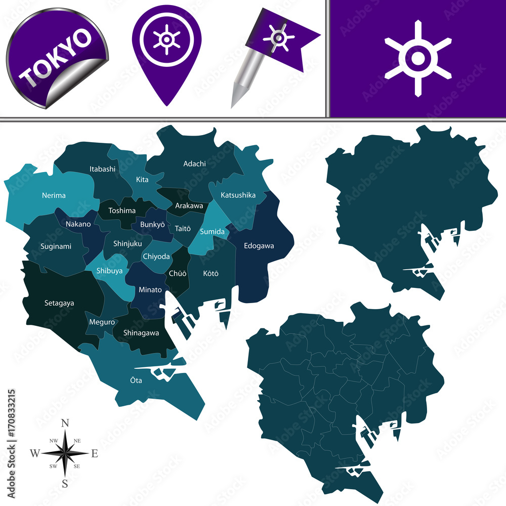 Map of Tokyo with Special Wards Stock Vector | Adobe Stock