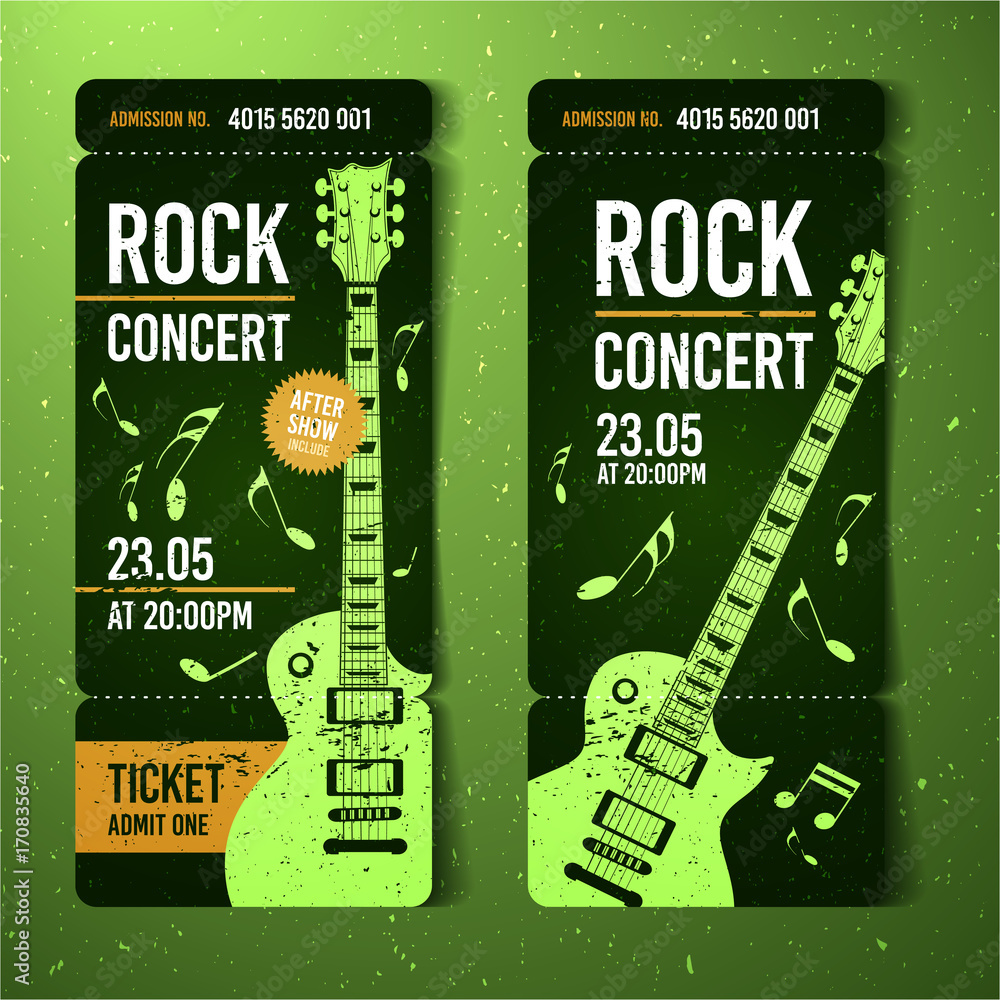 vector rock festival ticket design template with guitar Stock Vector ...