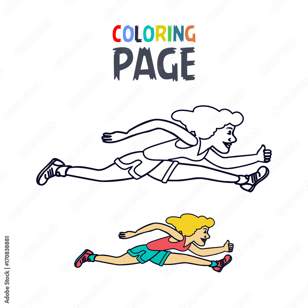 coloring page with woman running cartoon Stock Vector | Adobe Stock