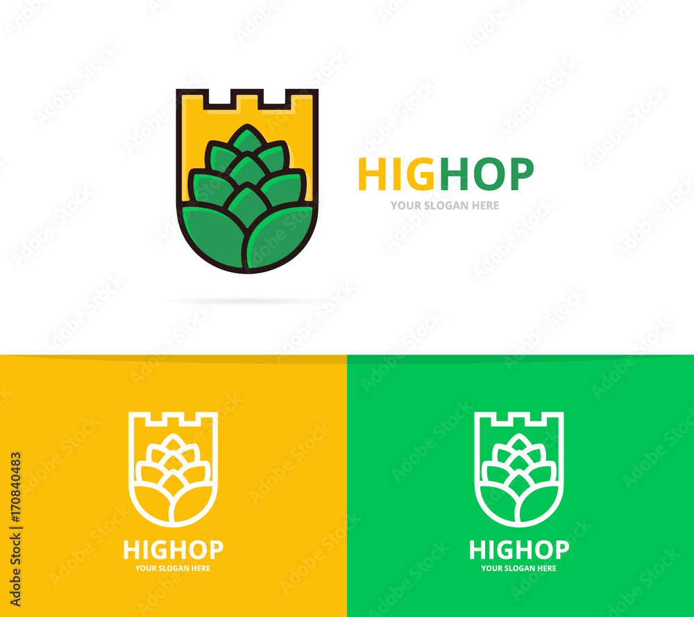 Vector of shield and hop logo combination. Beer and bar symbol or icon ...