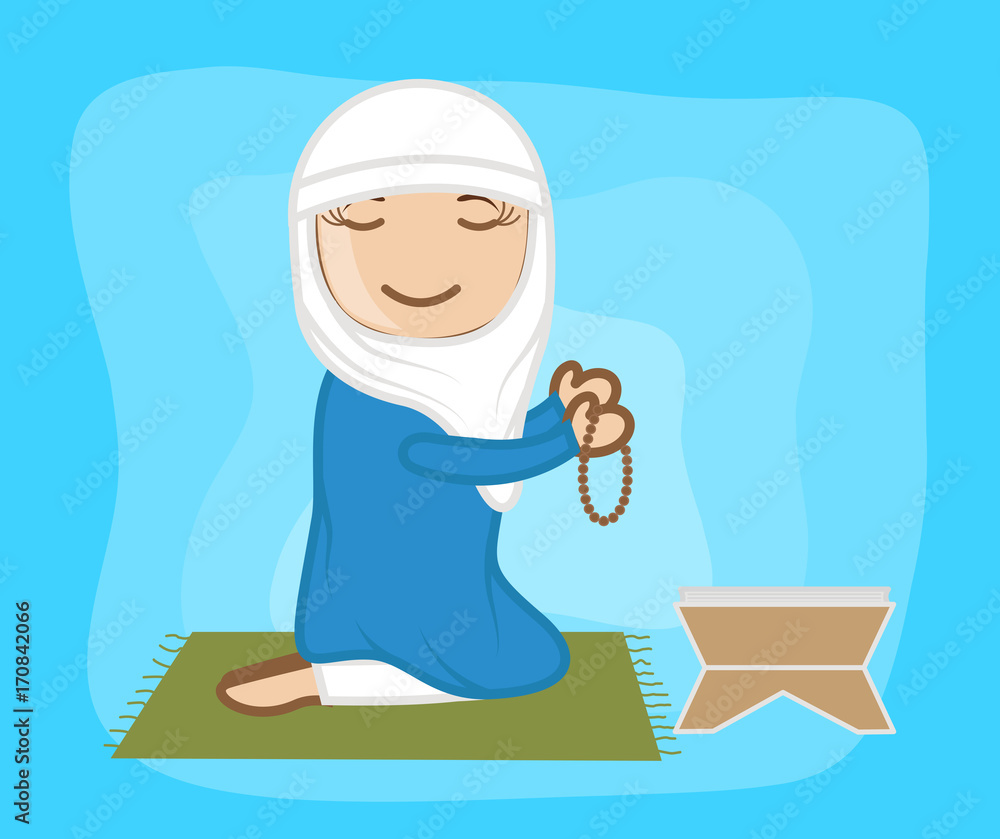 Cartoon Lady Praying Vector Illustration Stock Vector | Adobe Stock