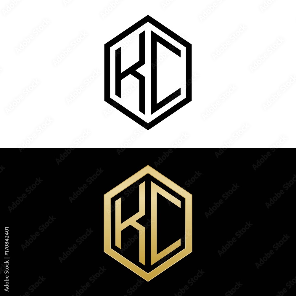 initial letters logo kc black and gold monogram hexagon shape vector ...