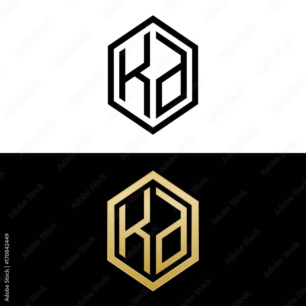 initial letters logo kd black and gold monogram hexagon shape vector ...