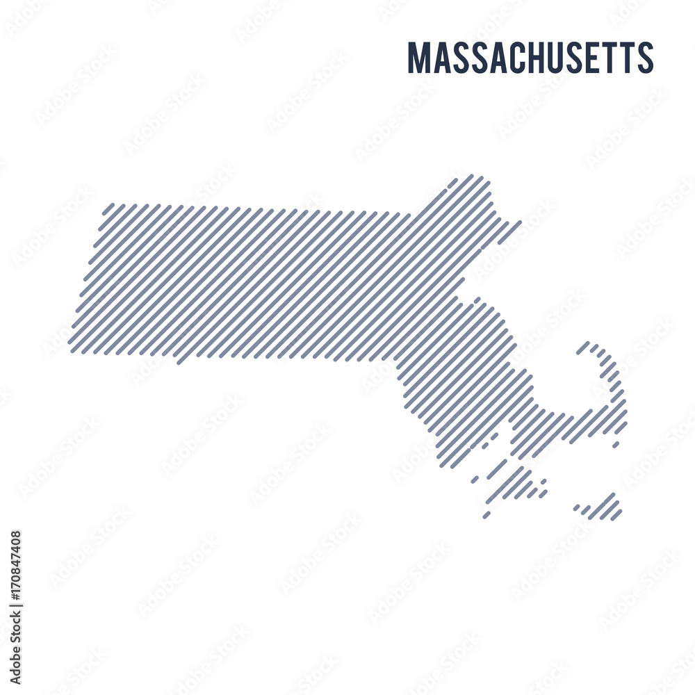 Vector Abstract Hatched Map Of State Of Massachusetts With Oblique Lines Isolated On A White