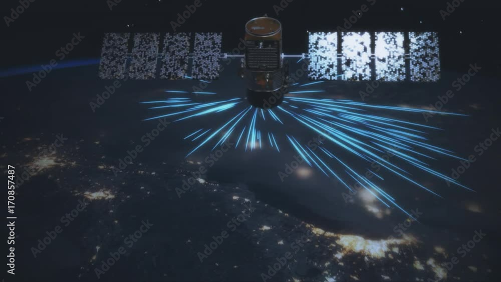 Satellite receiving signals from Earth. 4K UHD animation rendered at 16 ...