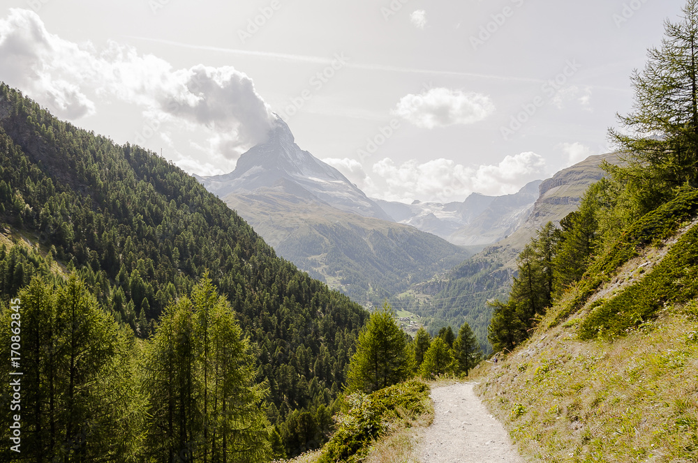 Zermatt, Findeln, Sunnegga, Findelbach, Wanderweg, Alpen, Matterhorn ...