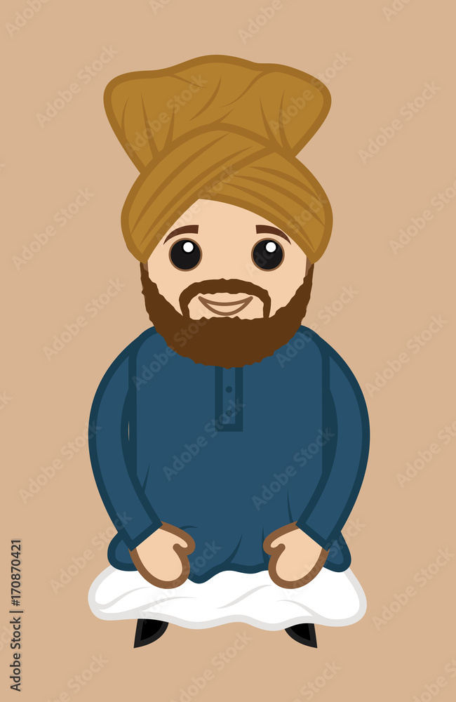 Cartoon Sardar Sitting Pose Stock Vector | Adobe Stock