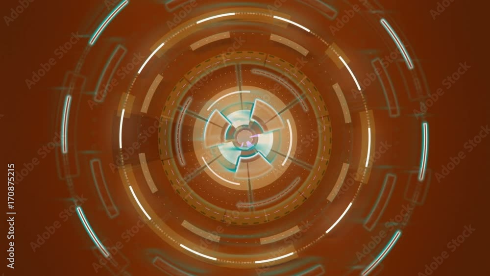 Red abstract round animation, hi-tech background with circles ...