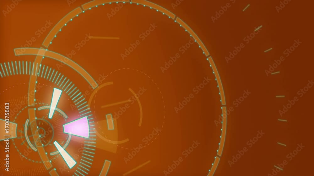 Red abstract round animation, hi-tech background with circles ...
